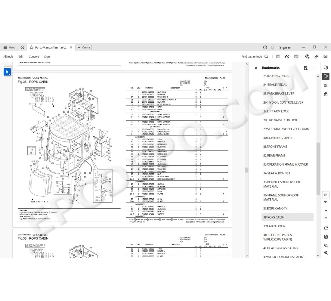 Yanmar Wheel Loader V3 - V4 - V5 spare parts manual